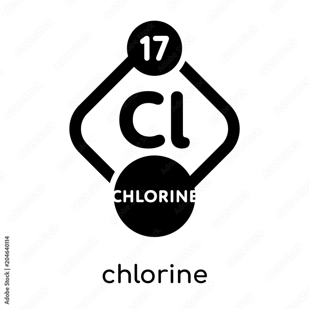 chlorine symbol isolated on white background , black vector sign and ...