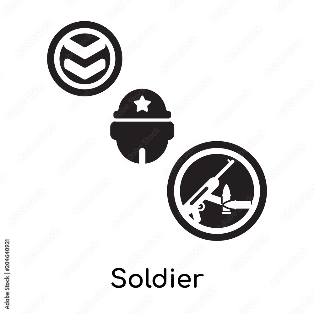 Soldier isolated on white background , black filled vector sign and ...