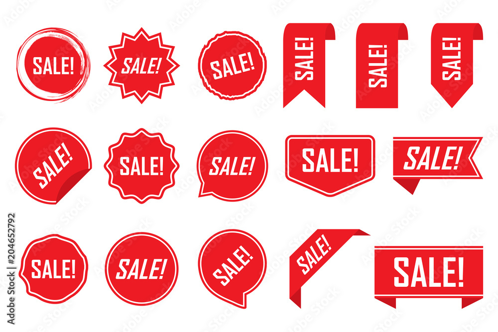 Red labels, red isolated on white background, vector illustration Stock ...