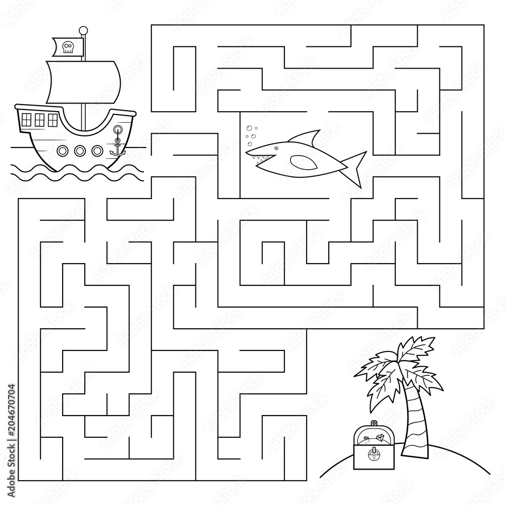 Vetor de Educational maze game for children. Help the pirates ship find ...