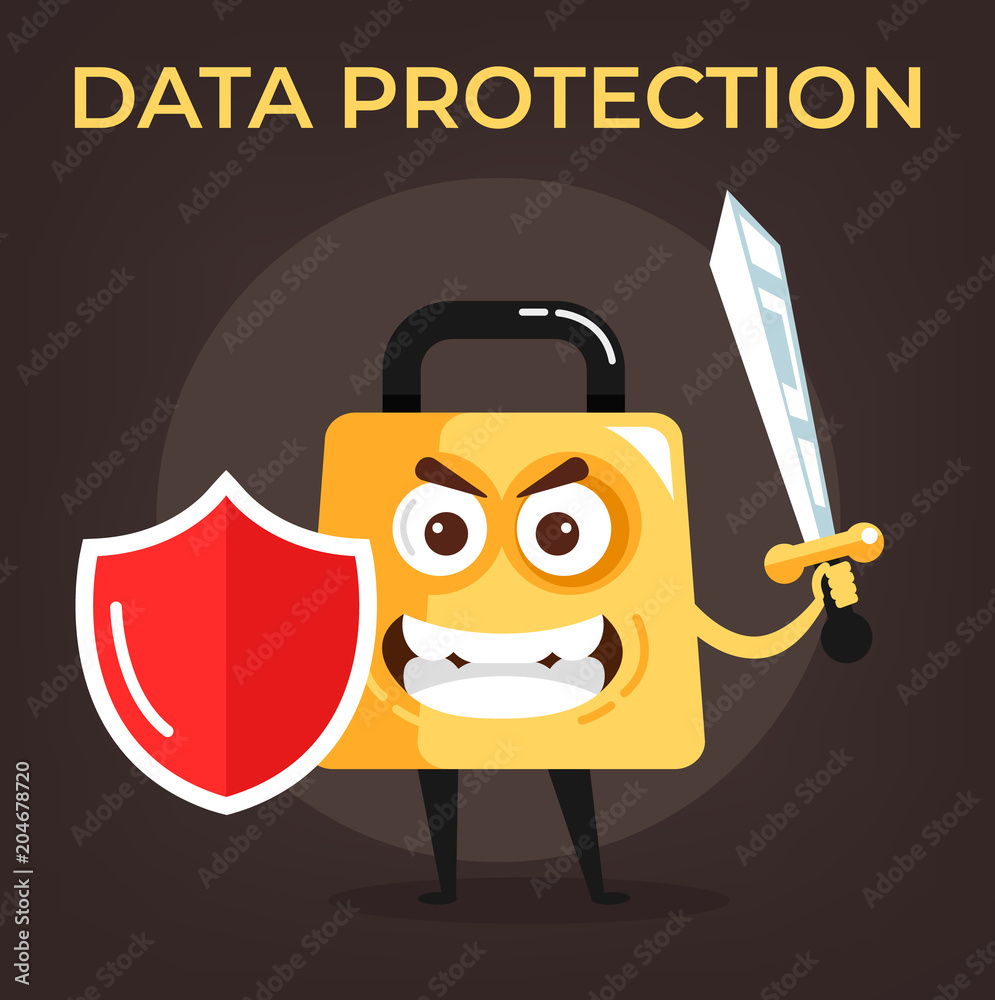 Brave funny lock protector guard knight warrior holding shield and ...