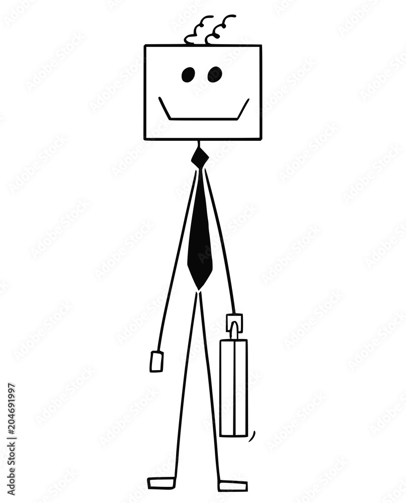 Cartoon stick man drawing conceptual illustration of robot or robotic ...