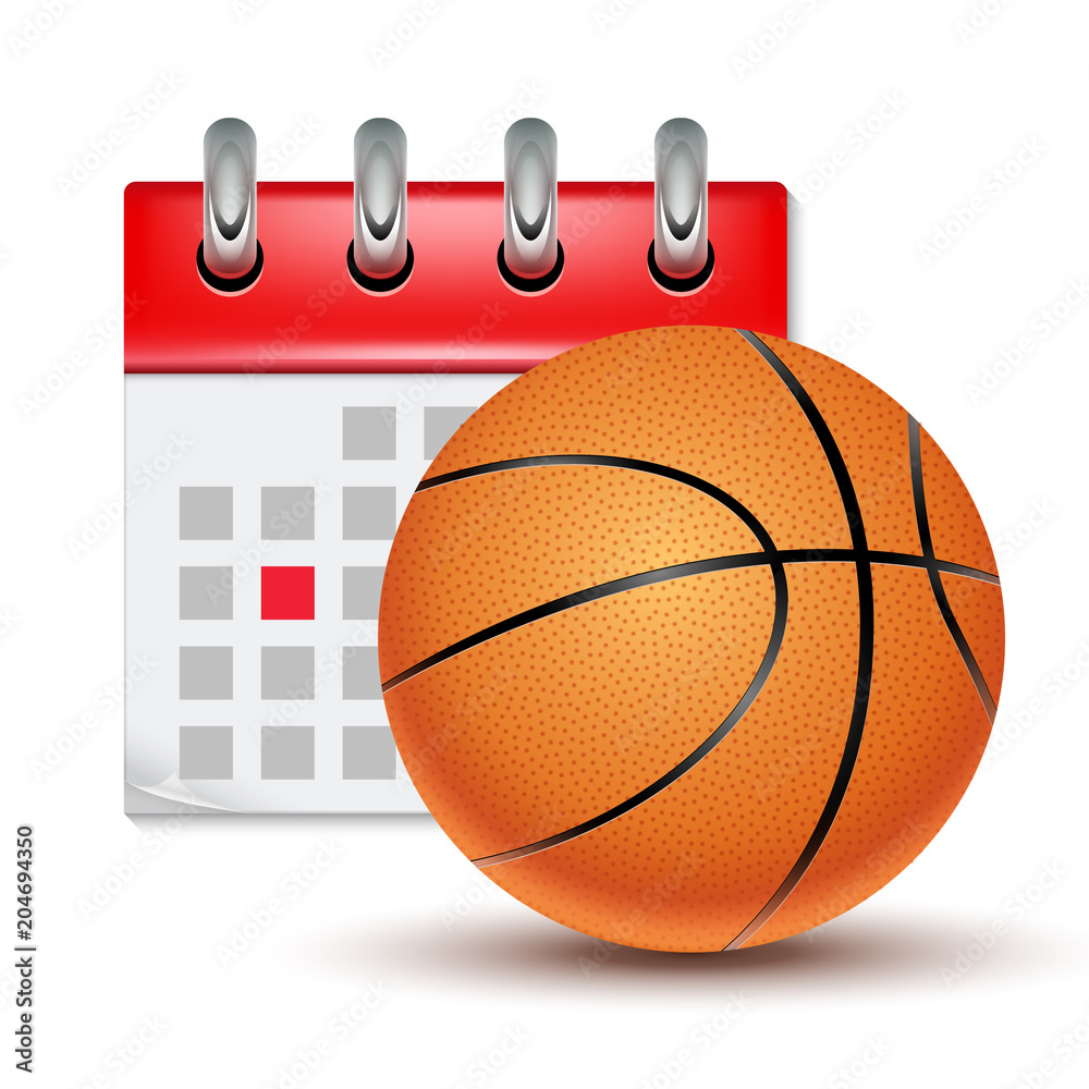 Sport calendar and basketball realistic. Month date schedule ...