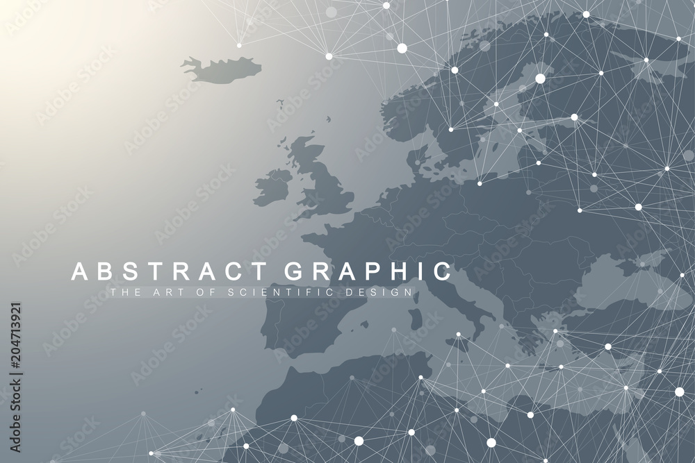 Geometric graphic background communication with Europe Map. Big data ...