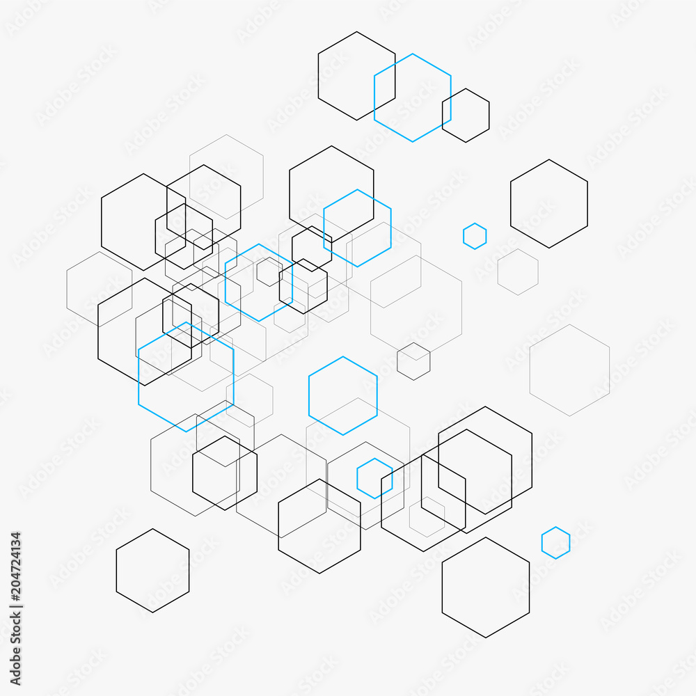 Abstract vector illustration with hexagons and lines on white ...