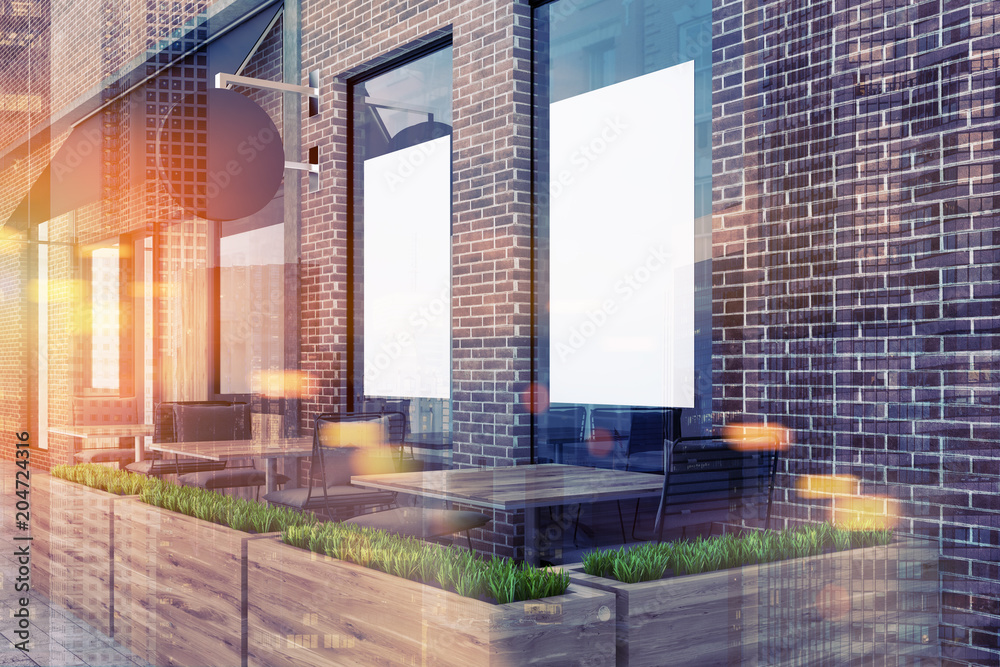 Brick restaurant exterior posters, side view toned Stock Photo | Adobe ...