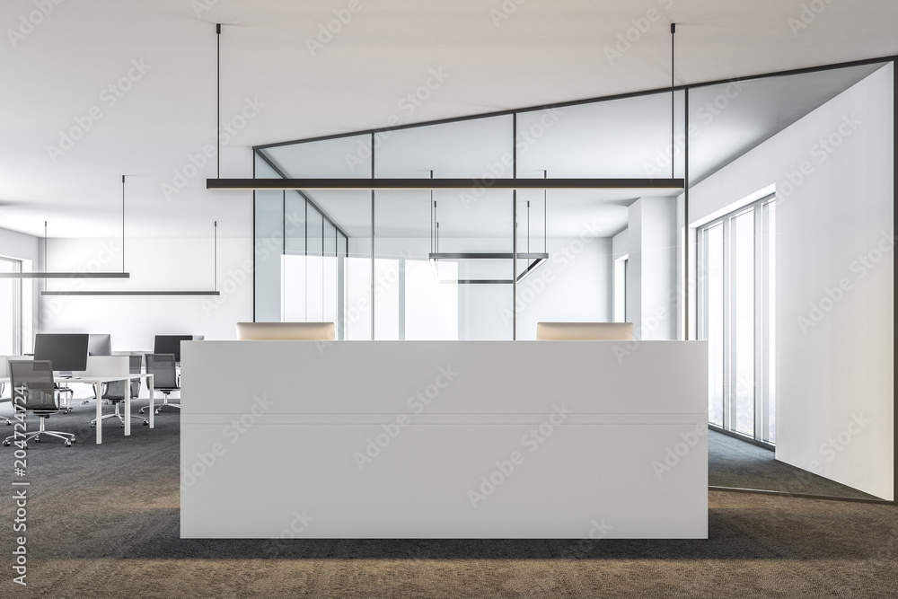 Modern office lobby, white reception Stock Illustration | Adobe Stock