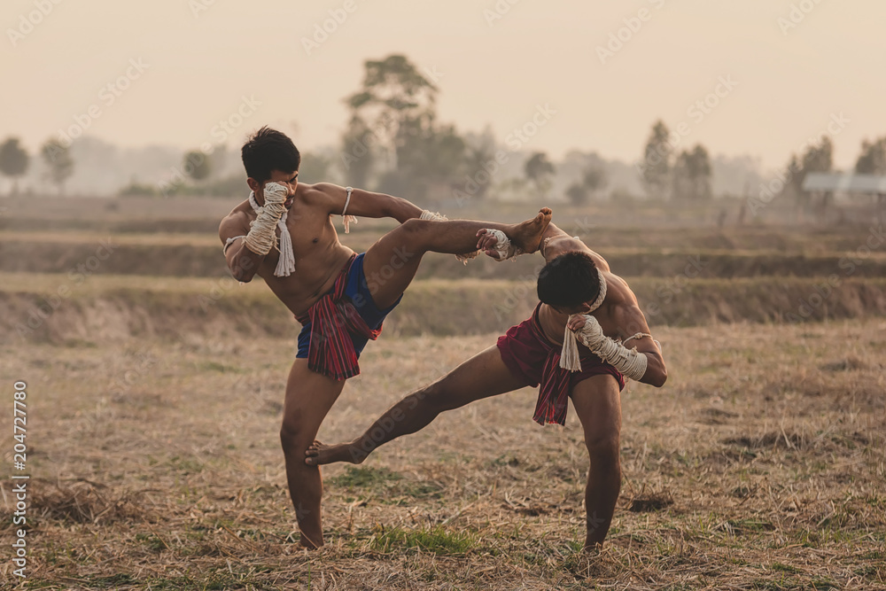 Martial arts of Muay Thai,Action Muay Thai tradition fighters of ...
