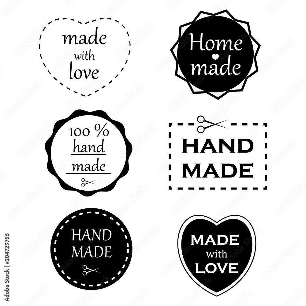 Handmade labels. Set of handmade badges and logo elements. Made with ...