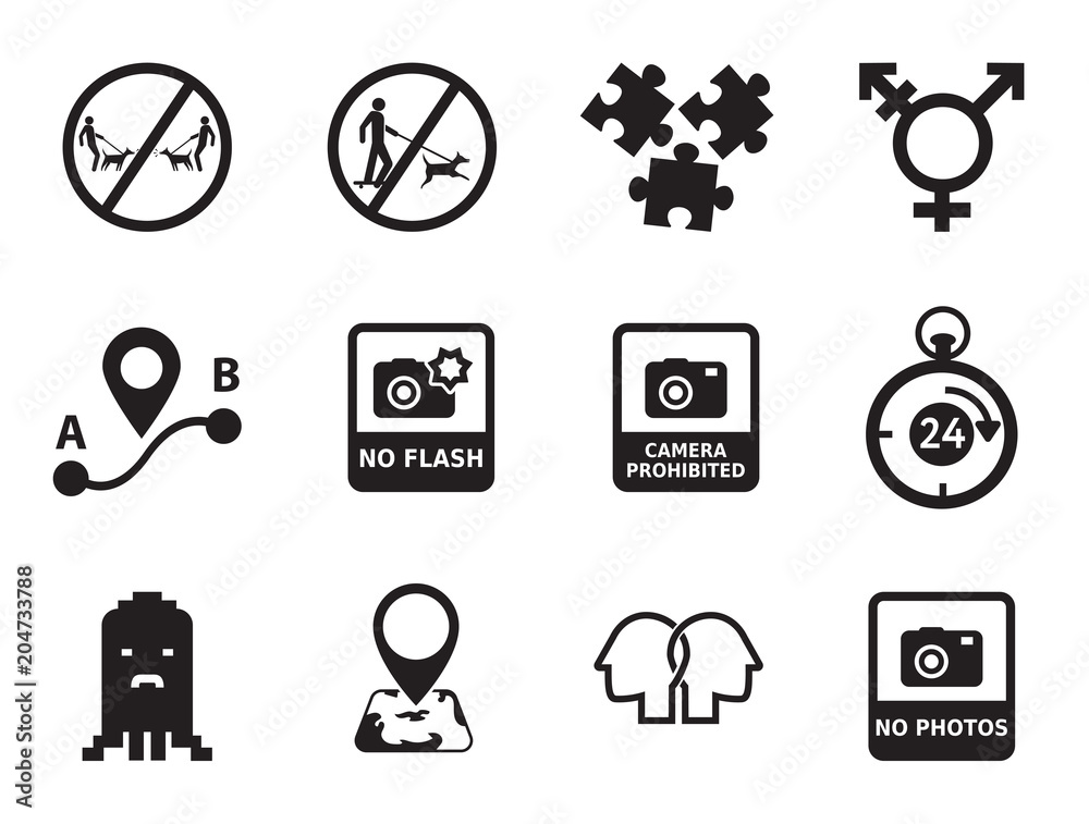 Collaboration simple icons set with Yin Yang symbol, route and ...