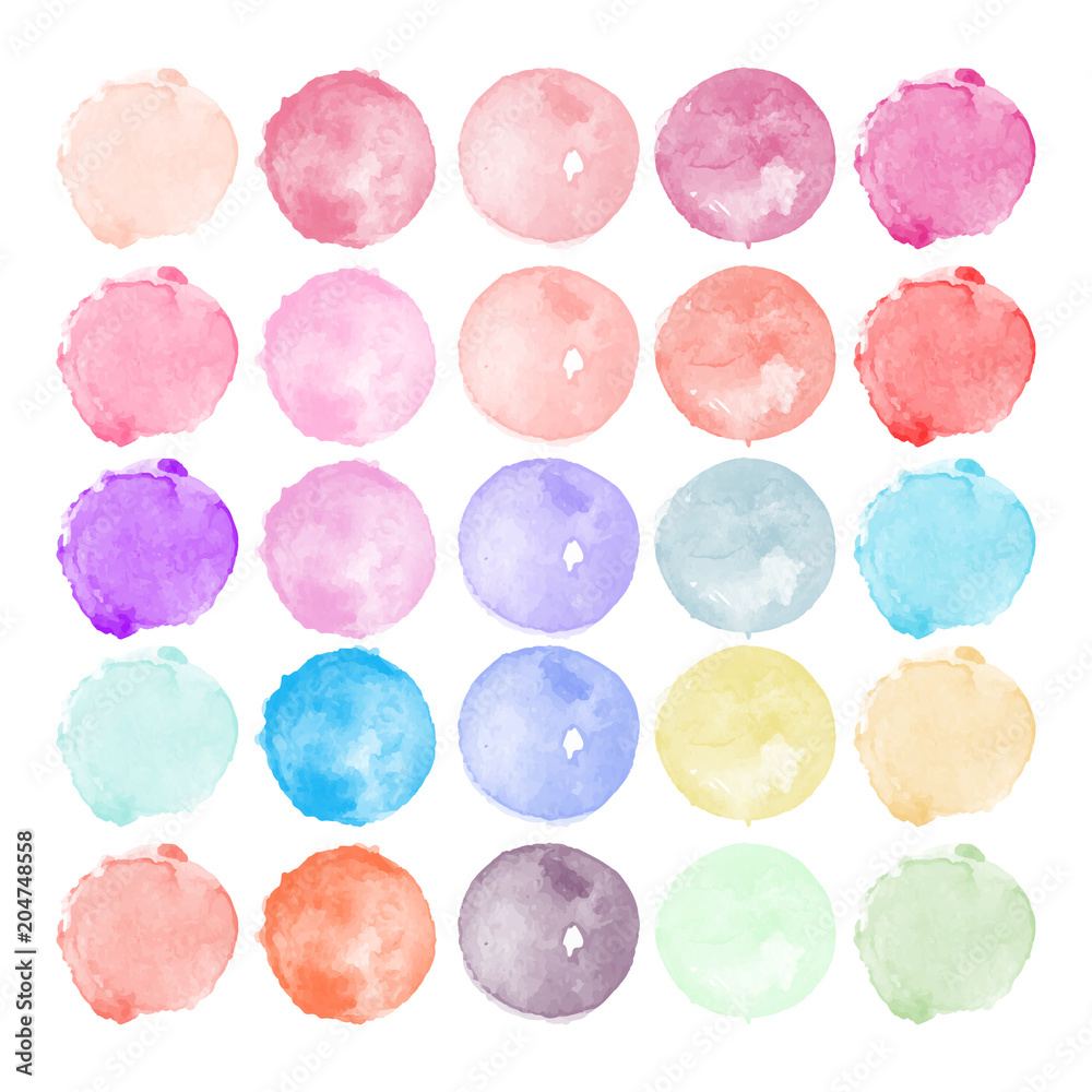 Set of colorful watercolor high resolution hand painted round shapes ...