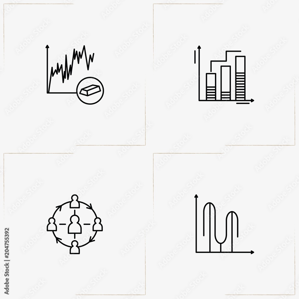 Data Analitic line icon set with gold bar growth graph , percentage ...