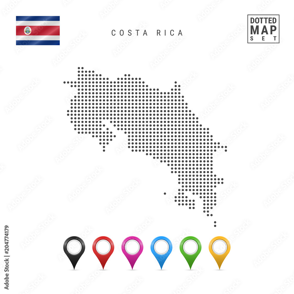 Vector Dotted Map of Costa Rica. Simple Silhouette of Costa Rica. Flag ...