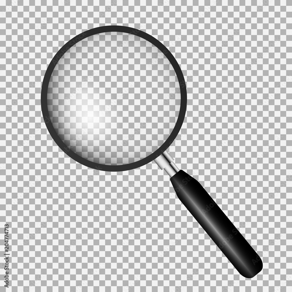 Realistic magnifying glass isolated on transparent background, vector ...