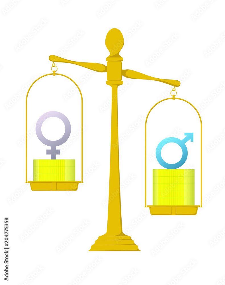 Wage difference between men and women represented by a scale where the ...