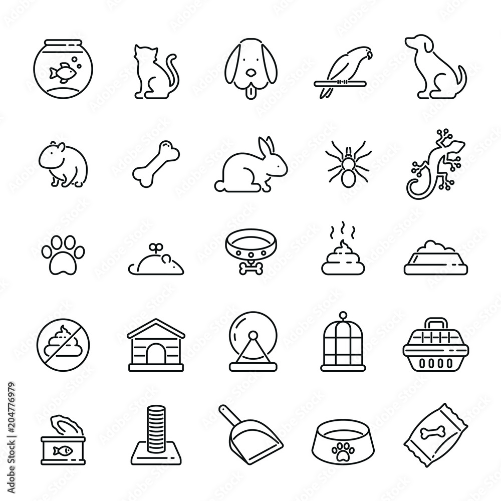 Pet related icons: thin vector icon set, black and white kit Stock ...