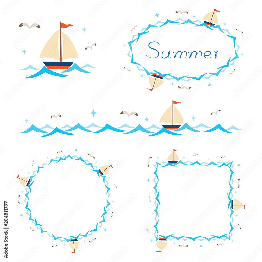 Summer beach elements border frame set Stock Vector | Adobe Stock