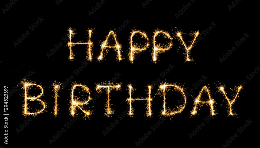 Happy Birthday text isolated on black background Stock Photo | Adobe Stock
