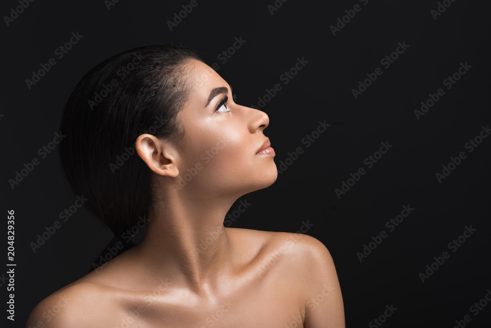 Woman Looking Down From Side