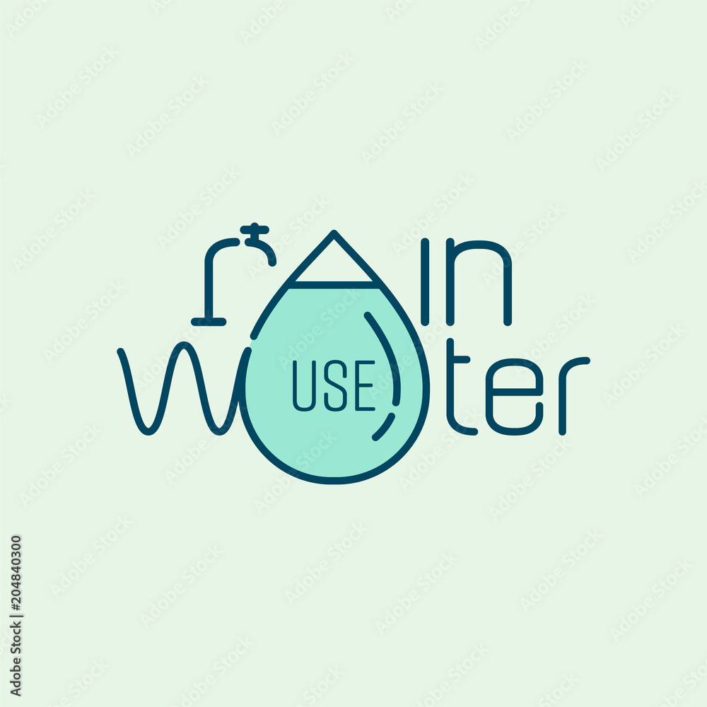 Rainwater use typographic logo, sign, symbol. Save water concept ...
