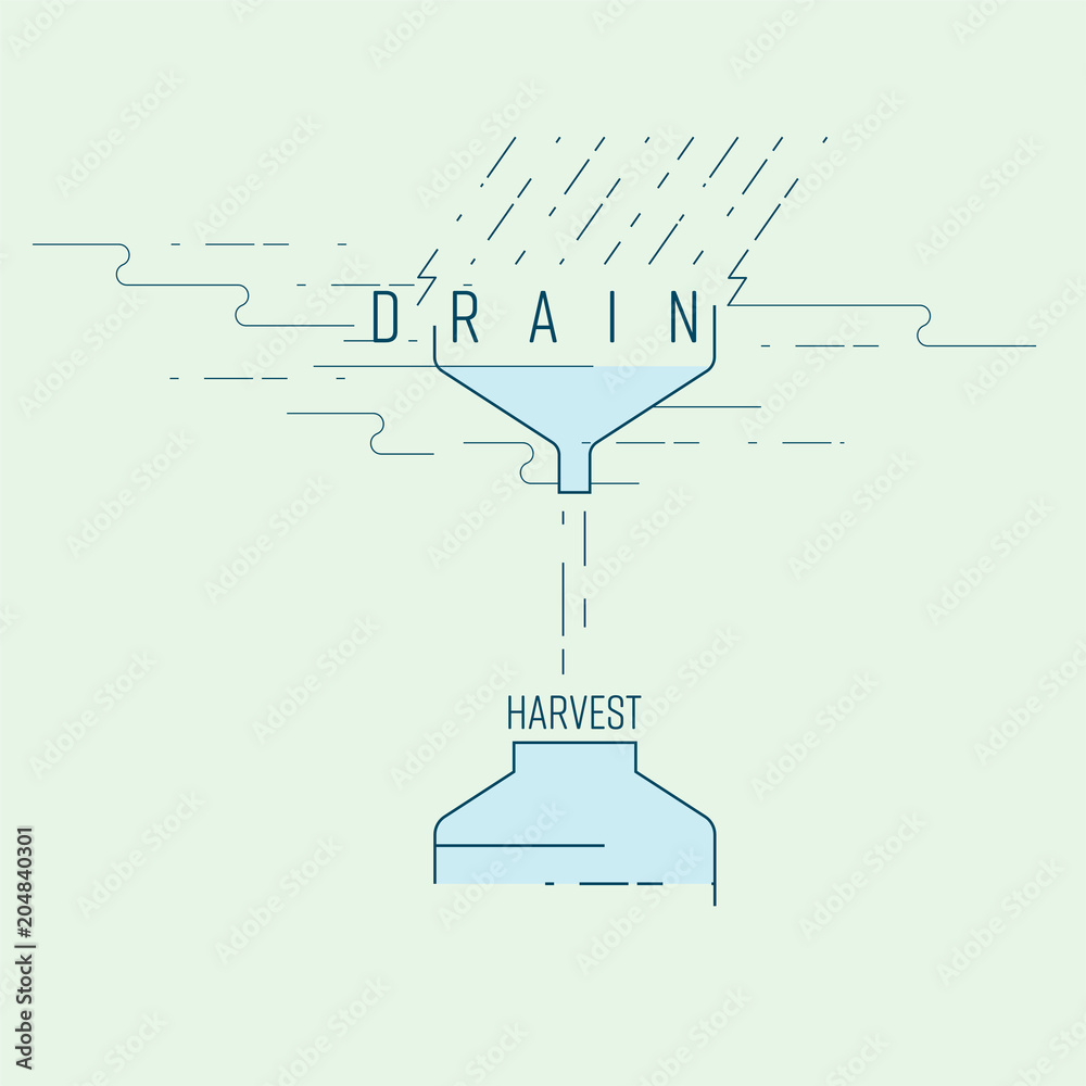 Rain word separated from spelling of drain, bracketed in funnel outline ...