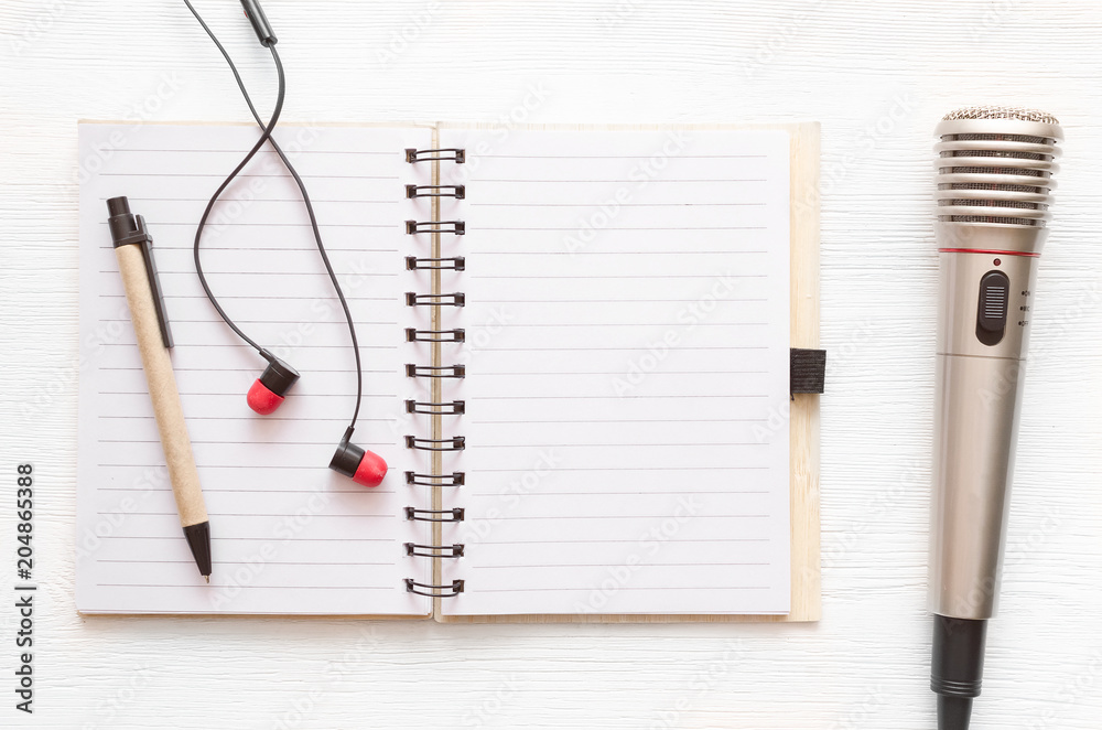 Audio recording studio desk table. Karaoke mock up. Microphone ...