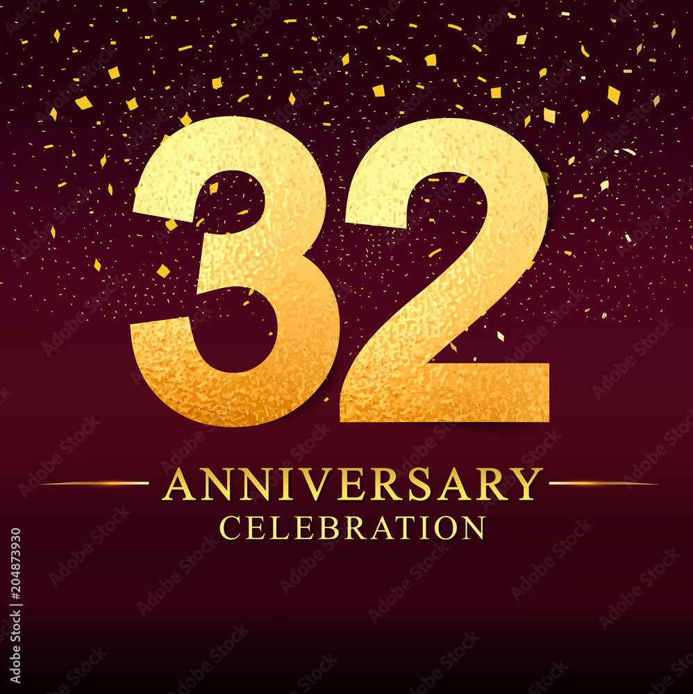 32 years anniversary. celebration logotype 32nd years.Logo with golden ...