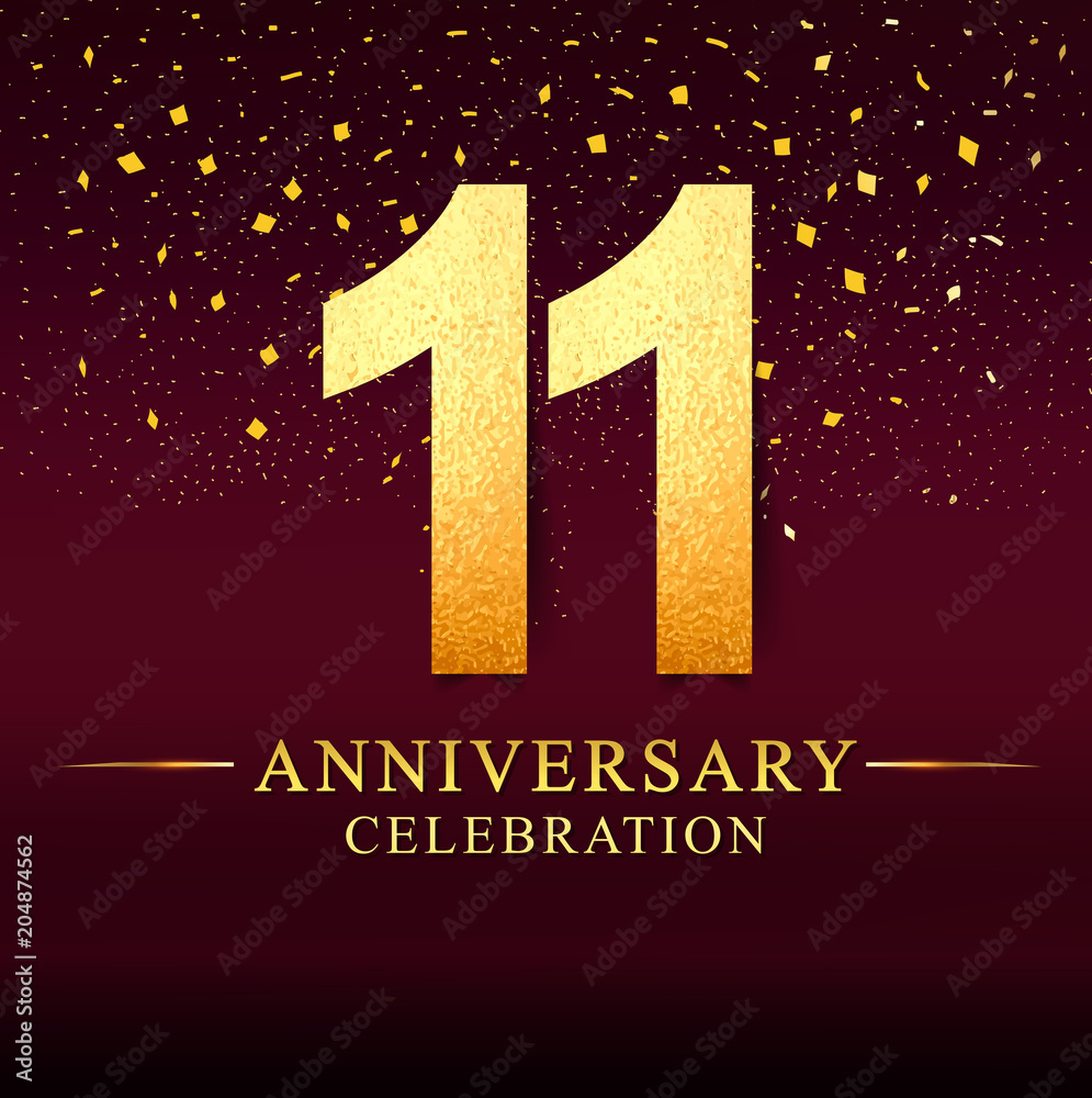 11 years anniversary. celebration logotype 11th years.Logo with golden ...