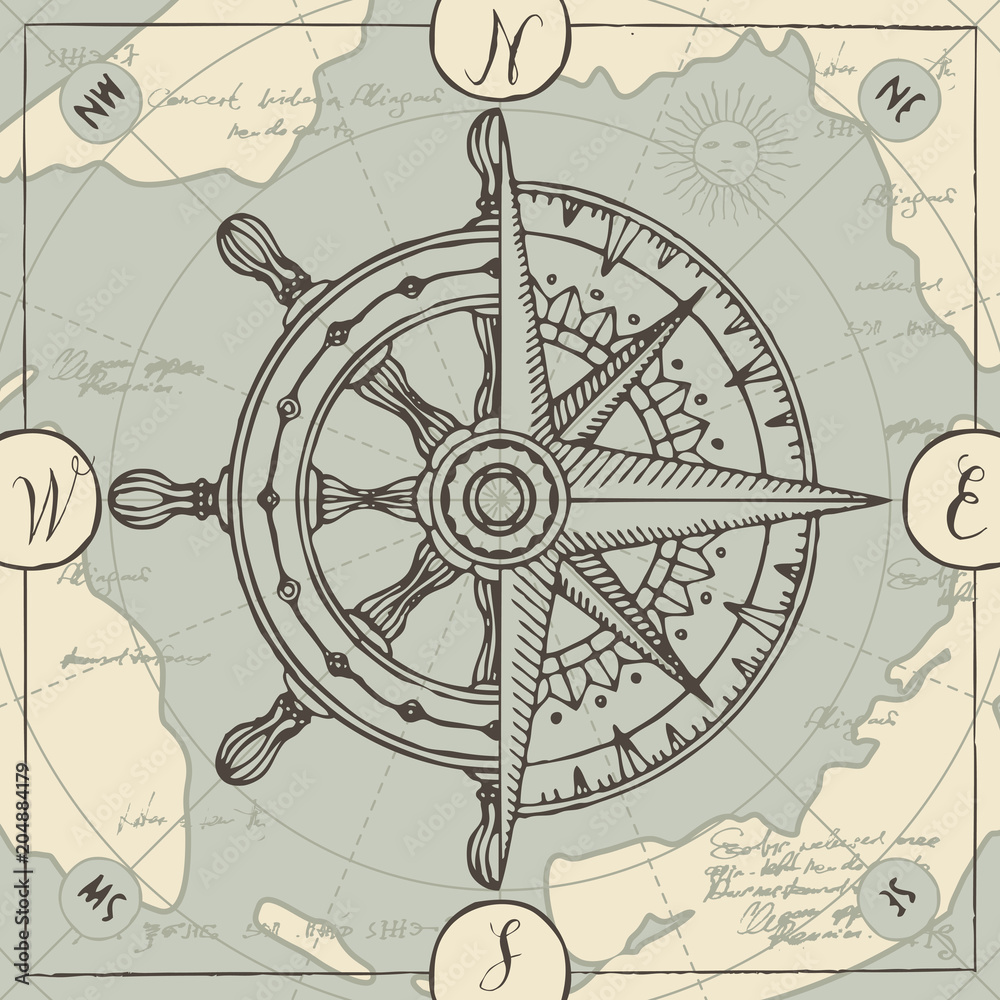 Nautical Compass Rose Drawing