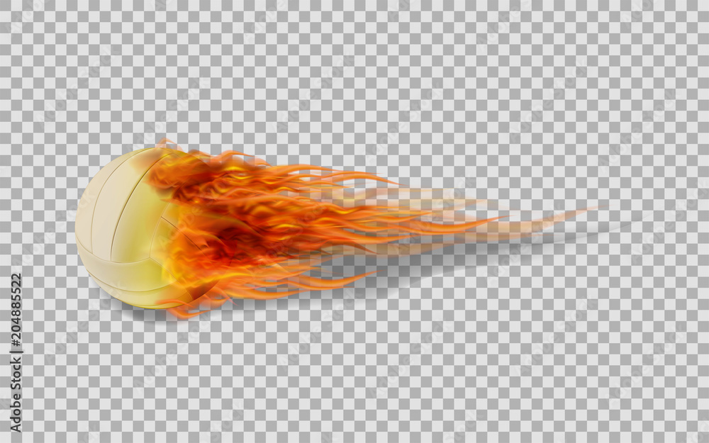 Realistic vector volleyball in fire on transparent background. Stock ...