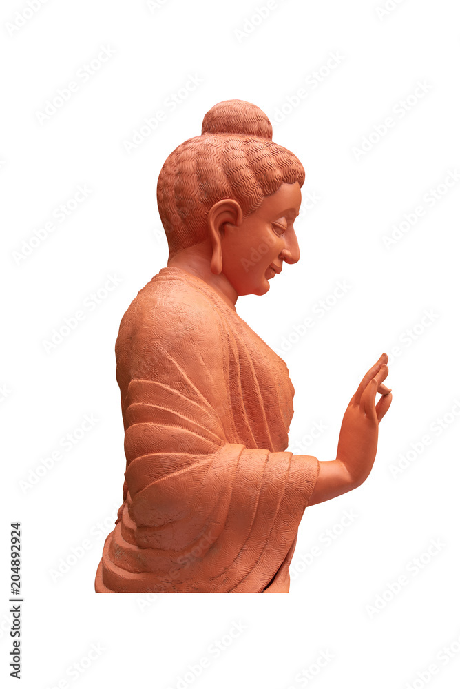 brown Statue of the Buddha Side view in the temple isolate on white ...