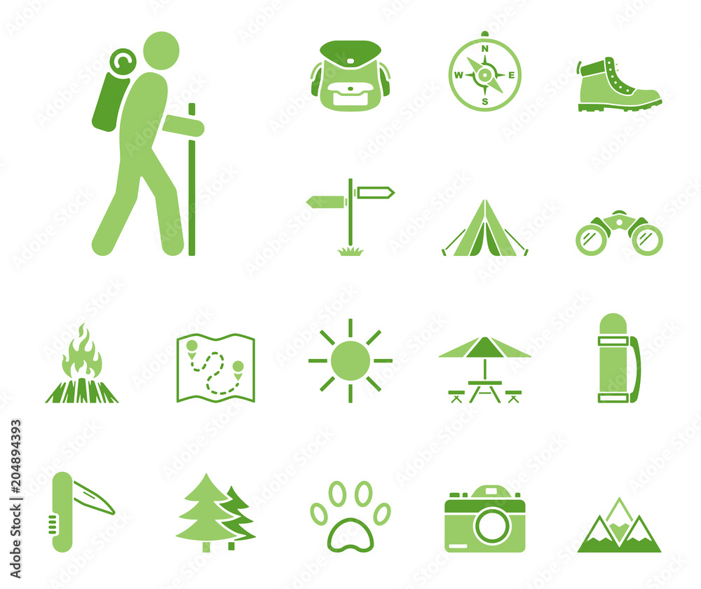 Wandern Iconset - Grün Stock-Vektorgrafik | Adobe Stock
