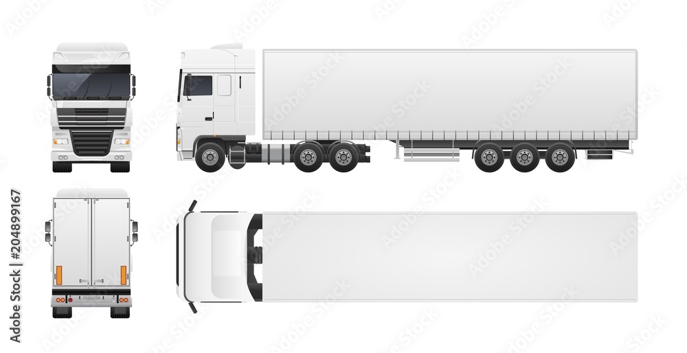 Modern truck or lorry isolated on white background. Front, back, top ...