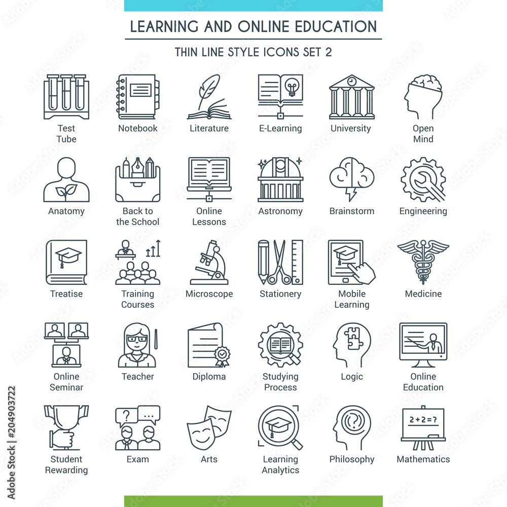 Learning and online education icons set. Modern icons on theme ...