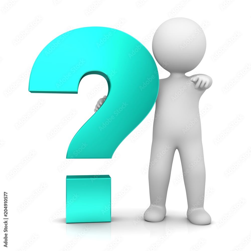 question mark 3d interrogation point turquoise white stick figure man ...