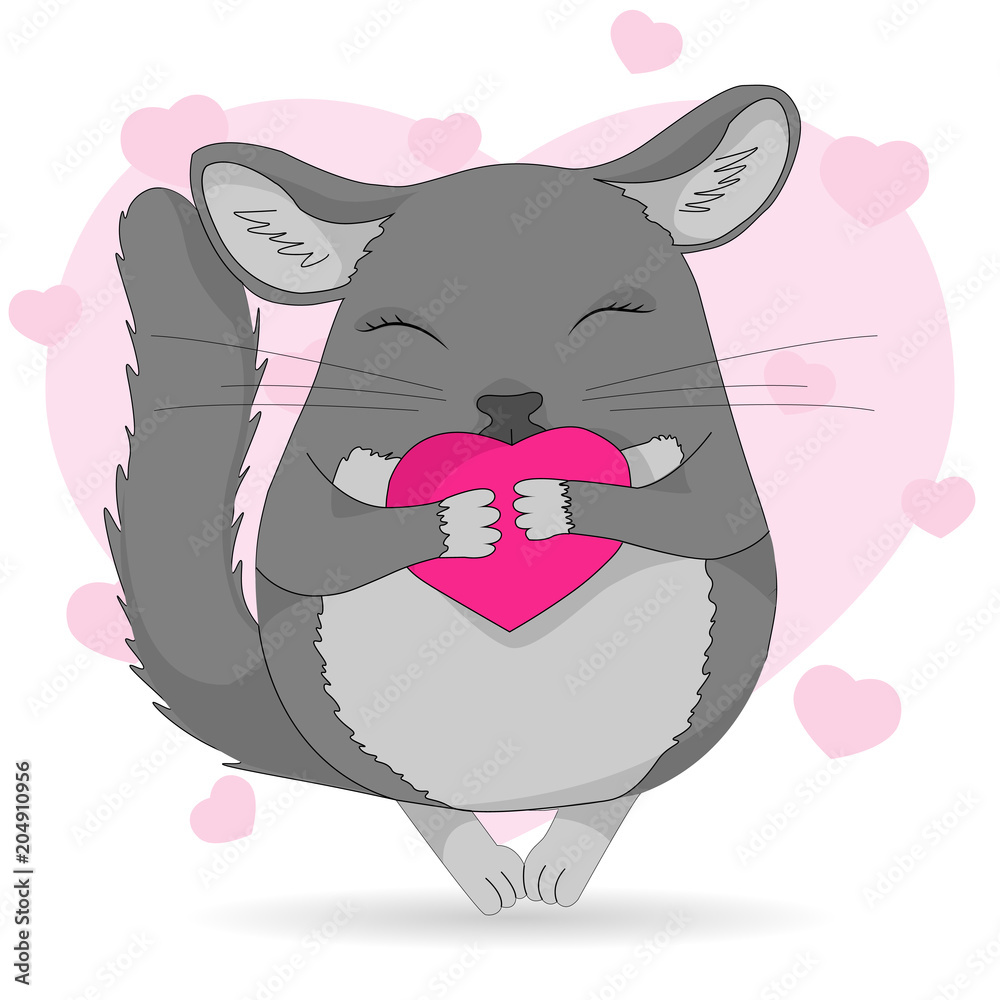 Chinchilla pet icon. Cute cartoon line art with details. Colored vector ...