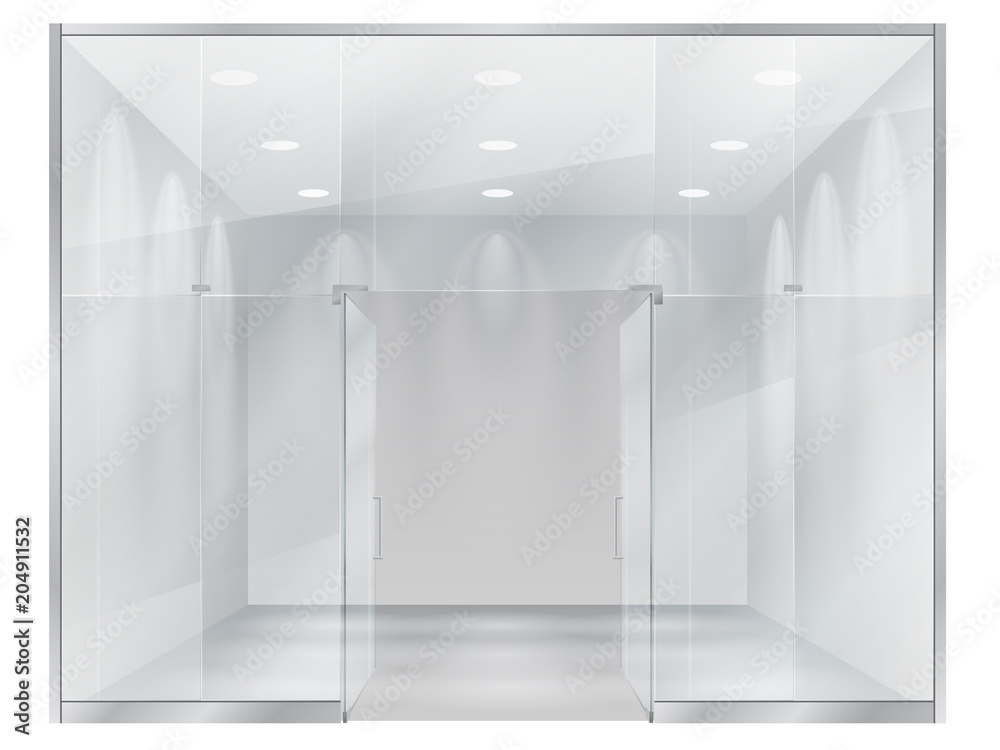 Glass showcase of boutique. A view of the interior of a small store ...