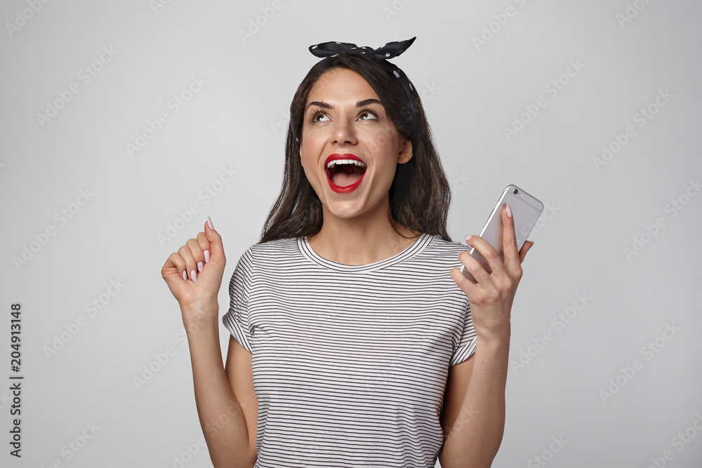 Positiveness, joy, happiness, luck and success. Happy emotional young ...