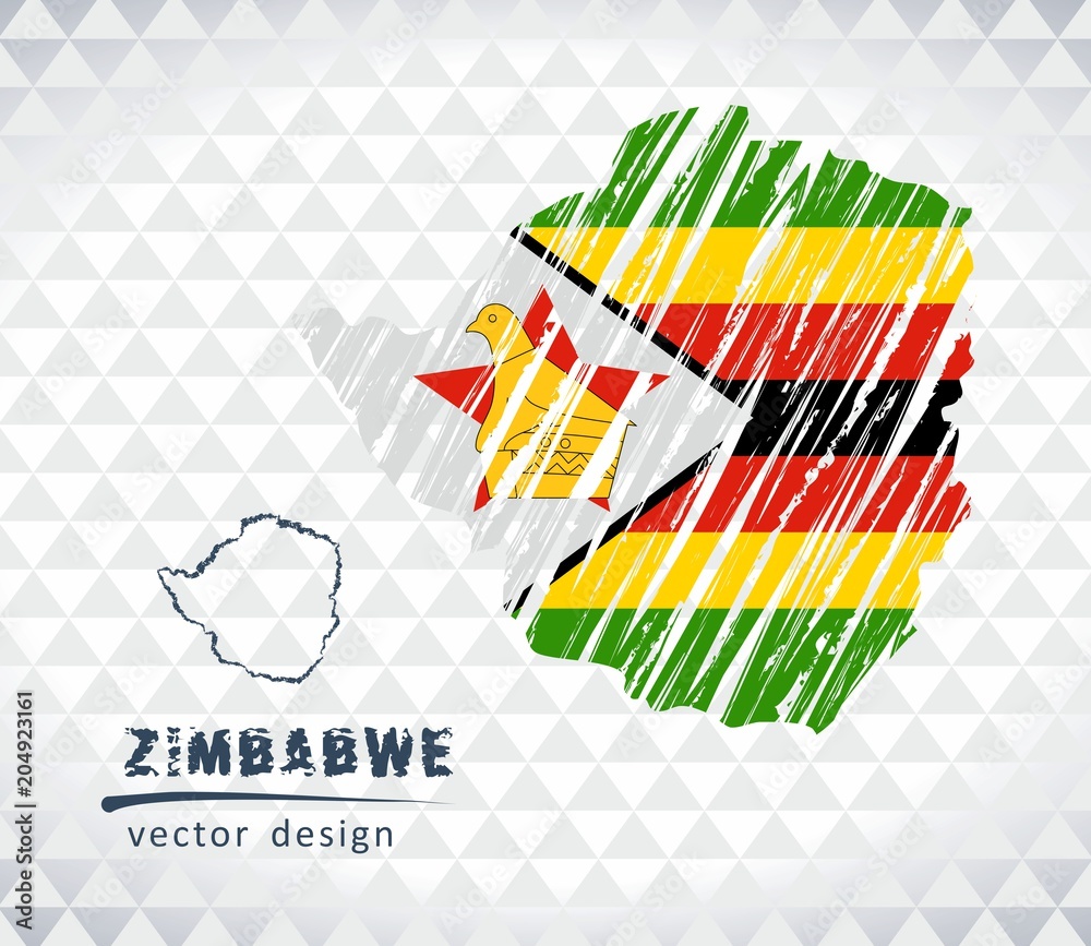 Map of Zimbabwe with hand drawn sketch pen map inside. Vector ...