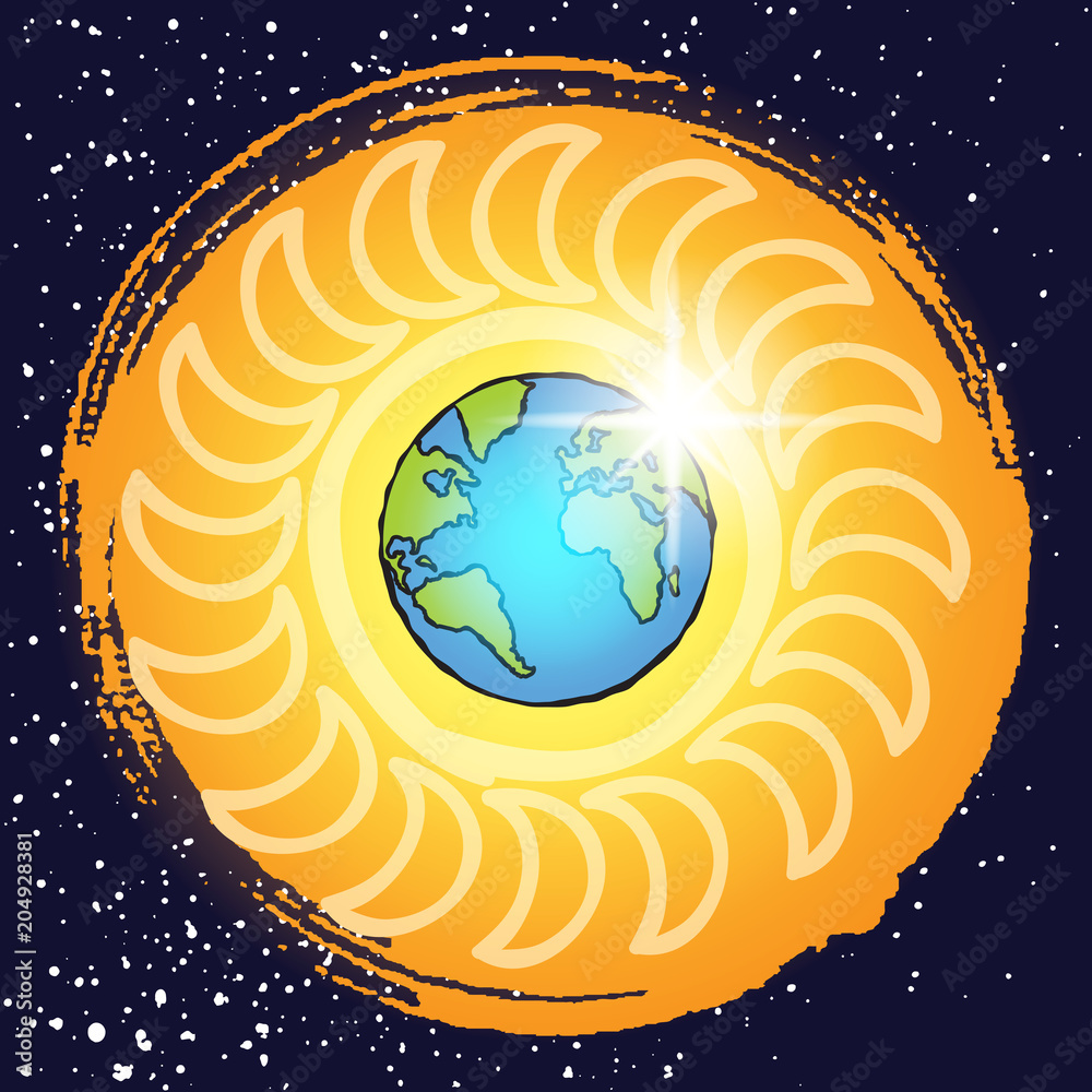 Christian Seven Days of Creation concept. Day Four, the stars, the sun ...