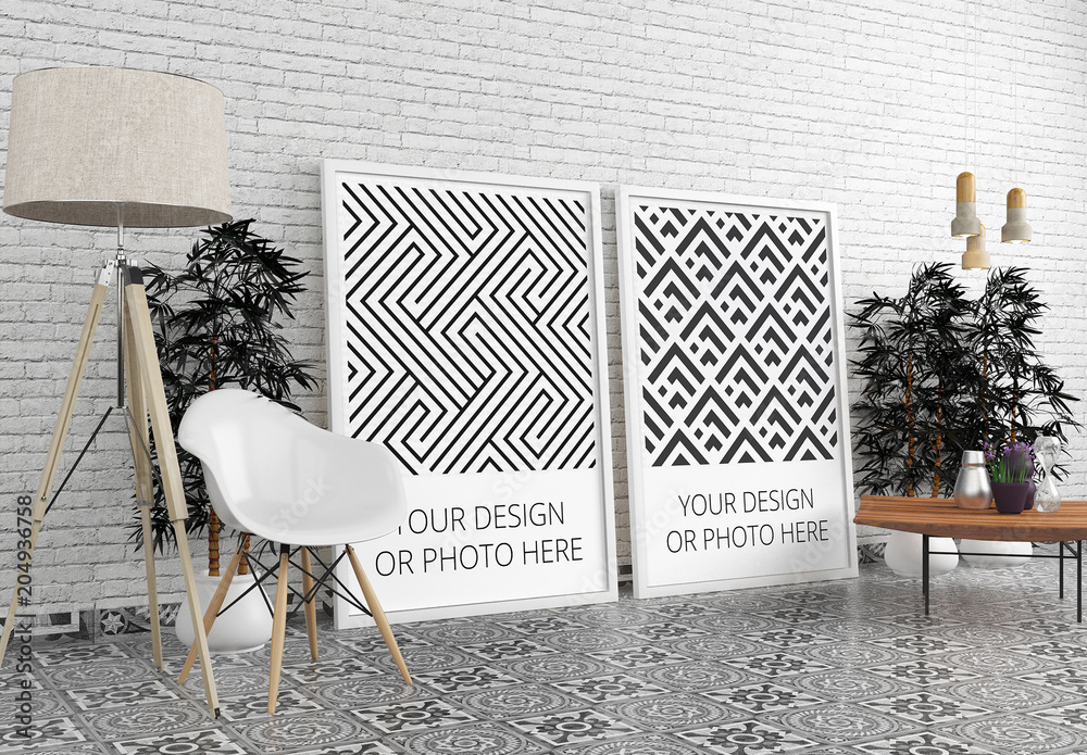 2 Vertical Posters in Modern Interior Mockup Stock Template | Adobe Stock
