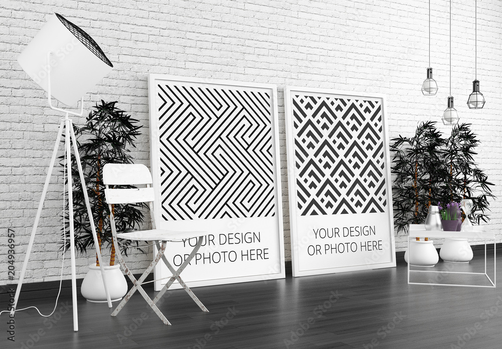 2 Vertical Posters in Modern Interior Mockup Stock Template | Adobe Stock