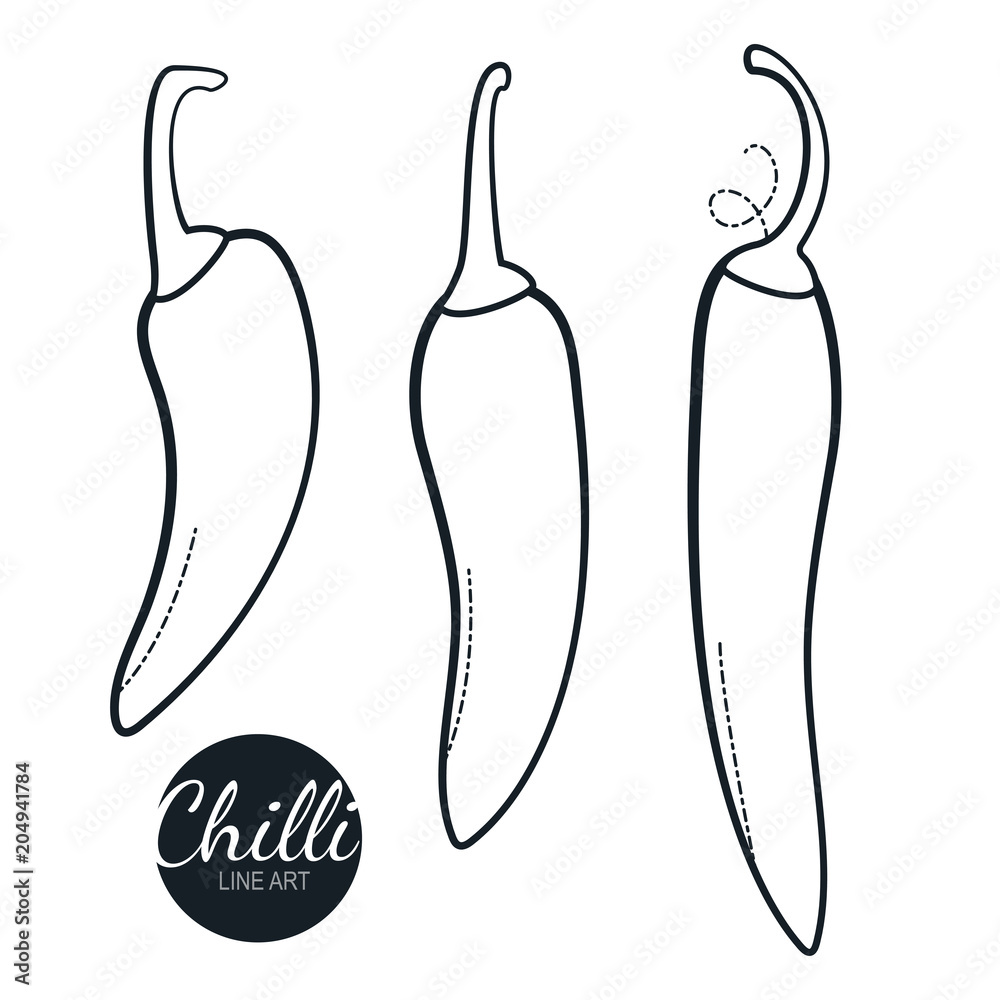 chilli pepper linear graphic design. Black and white image of ...