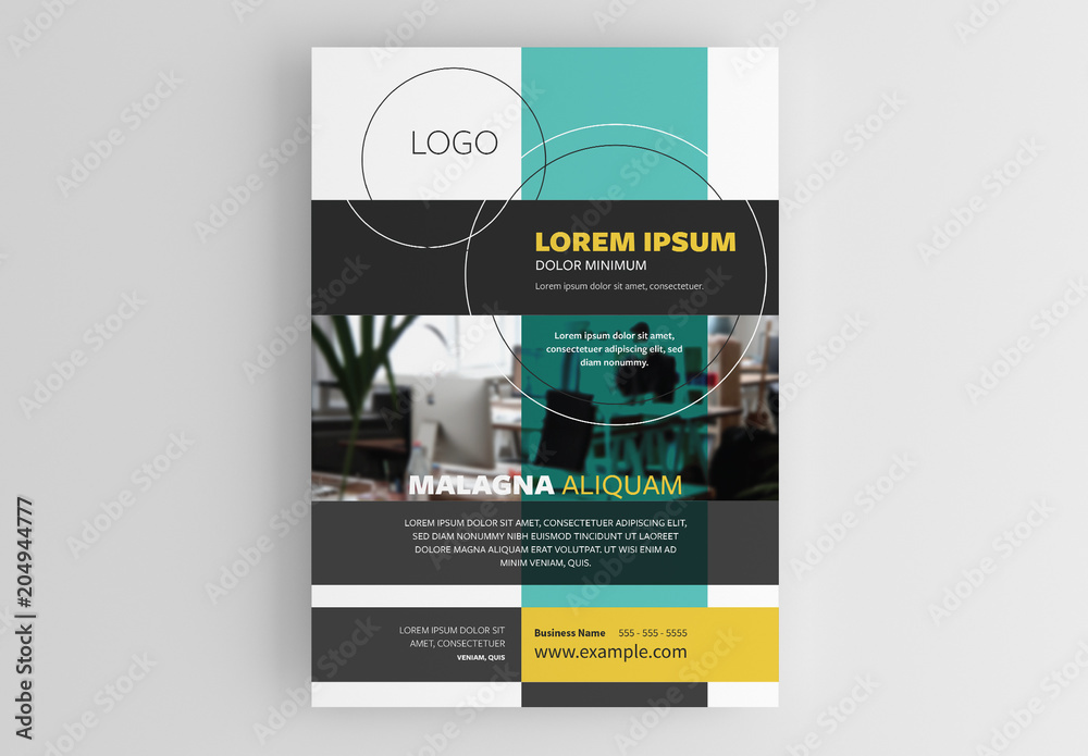 Corporate Flyer Layout with Overlapping Elements Stock Template | Adobe ...
