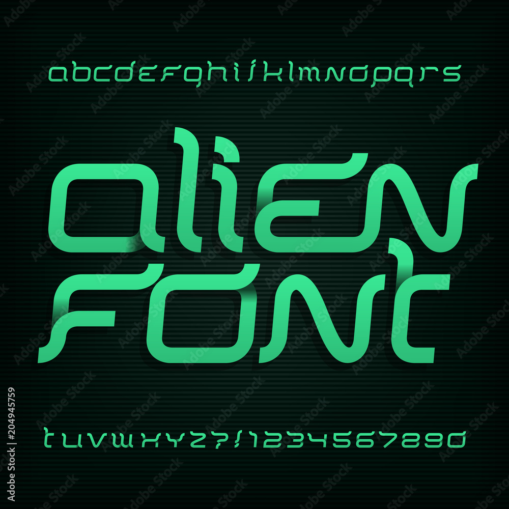 Alien font. Abstract alphabet typeface. Fancy type letters and numbers ...