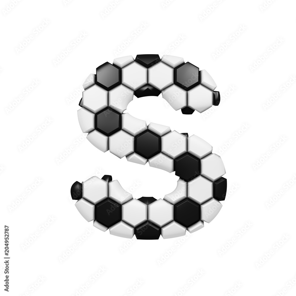 Alphabet letter S uppercase. Soccer font made of football texture. 3D ...