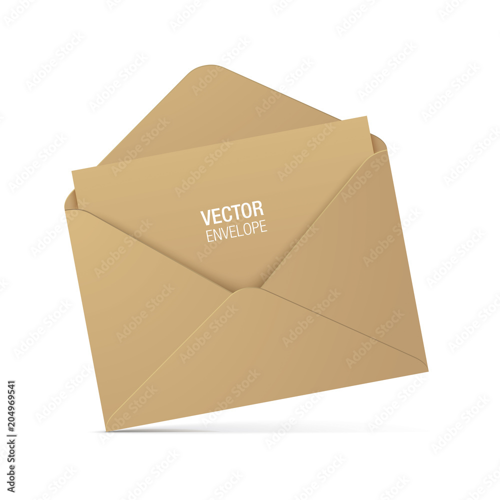 Kraft paper vector envelope, isolated on a white glossy background ...