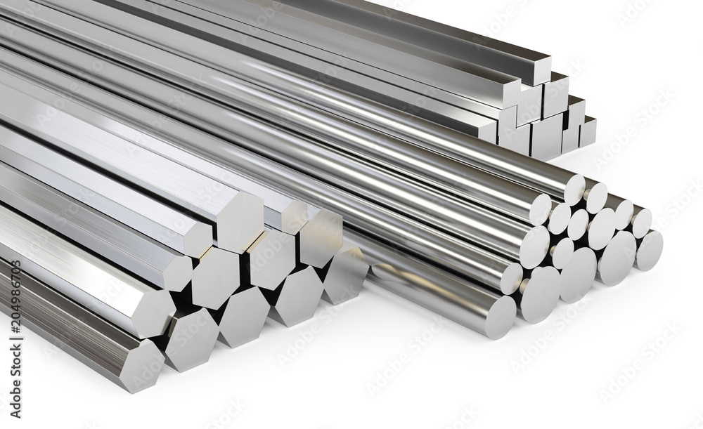 Steel rods of different types. Isolated on white background, clipping ...