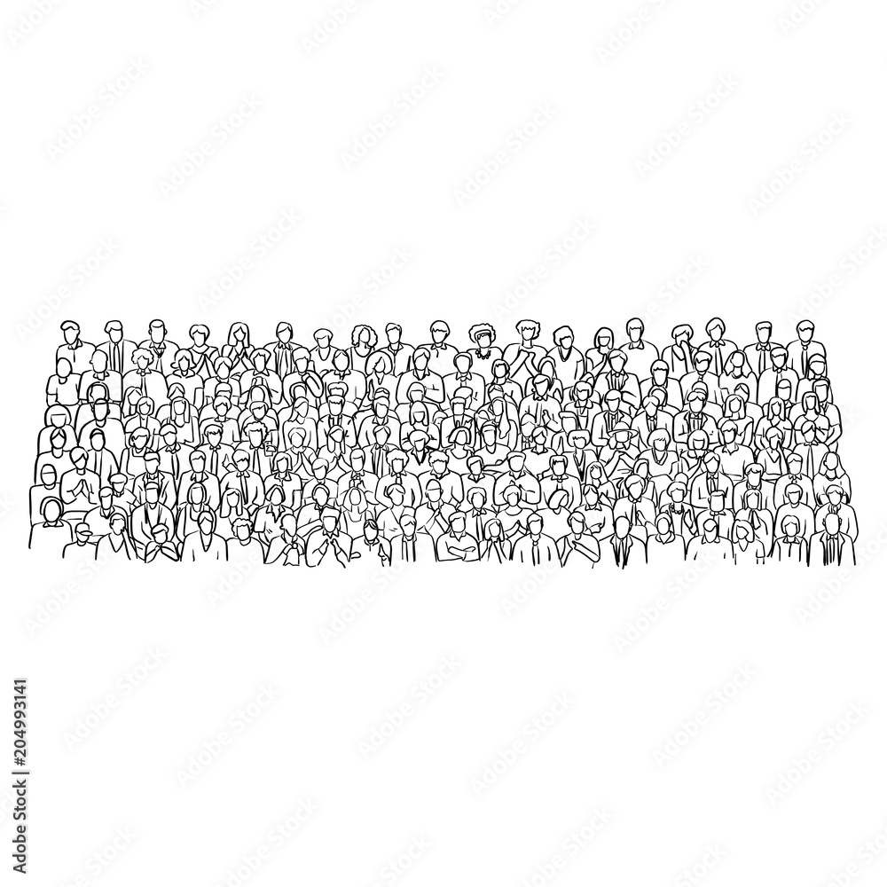 doodle crowd business people on meeting room vector illustration sketch ...