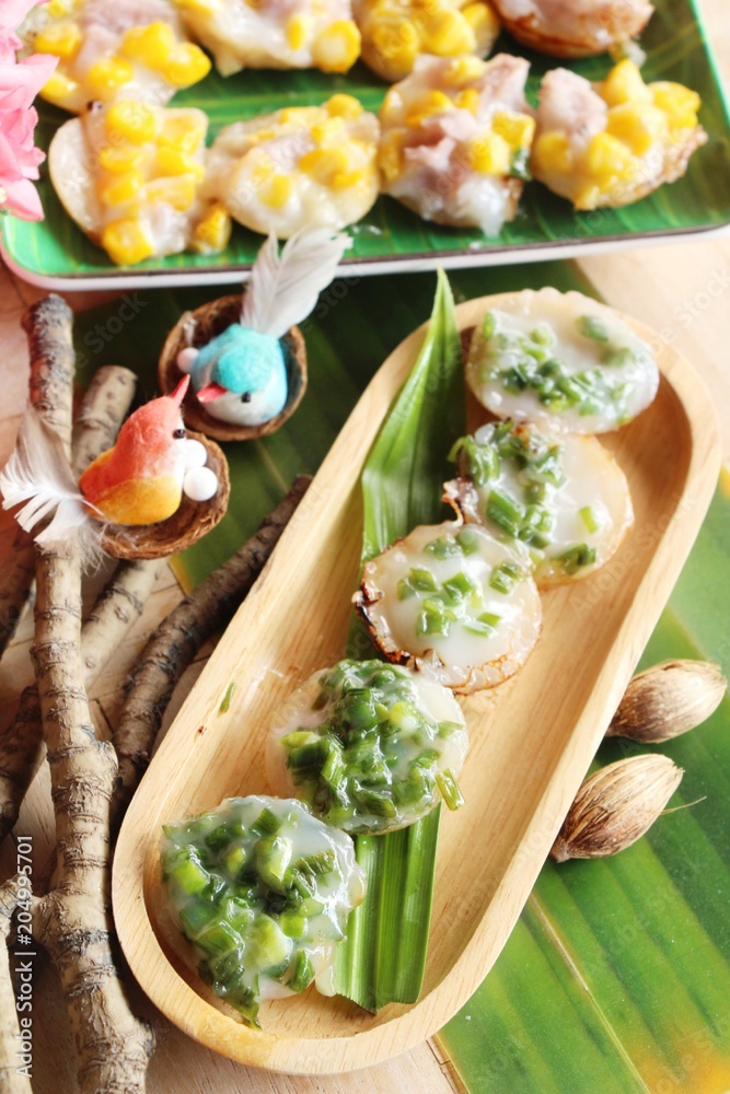 Coconut milk mix sugar and flour ,Thai dessert Stock Photo | Adobe Stock